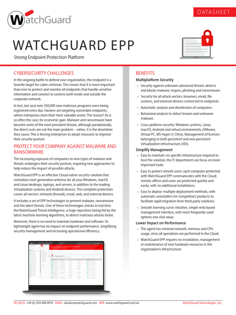 WatchGuard EPP Datasheet Overview | PDF | Malware | Security