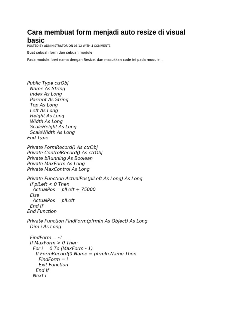 Cara Membuat Form Menjadi Auto Resize Di Visual Basic | PDF | Computer ...