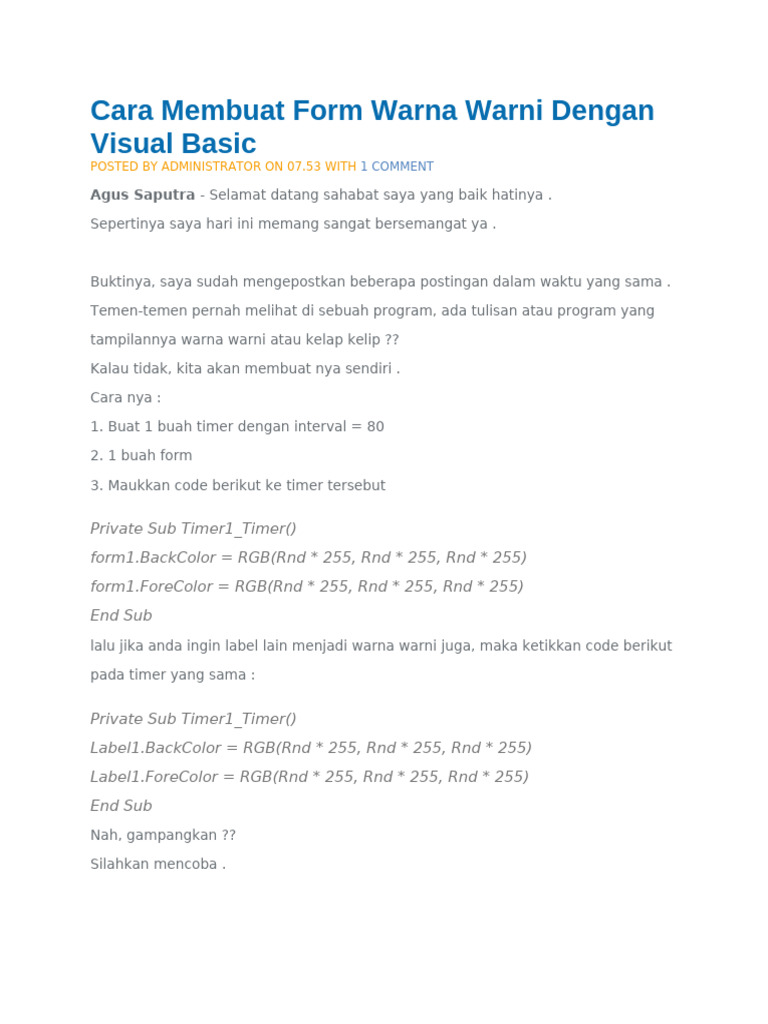 Cara Membuat Form Warna Warni Dengan Visual Basic | PDF