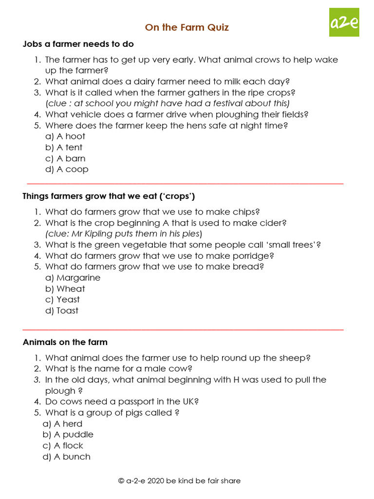 Farm Quiz: Animals and Crops | PDF | Farmer | Farms
