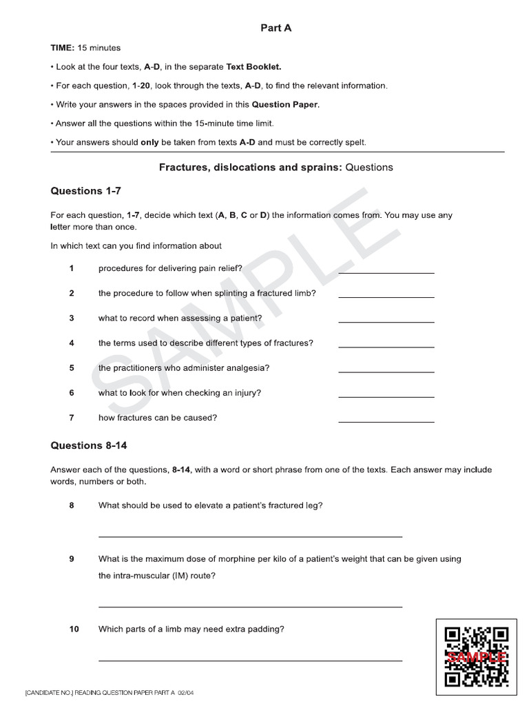 Reading Sample Test 1 Part A | PDF