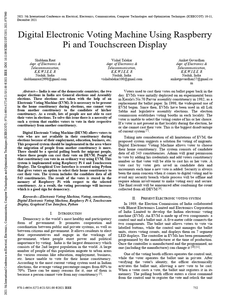 Digital Electronic Voting Machine Using Raspberry Pi and Touchscreen ...
