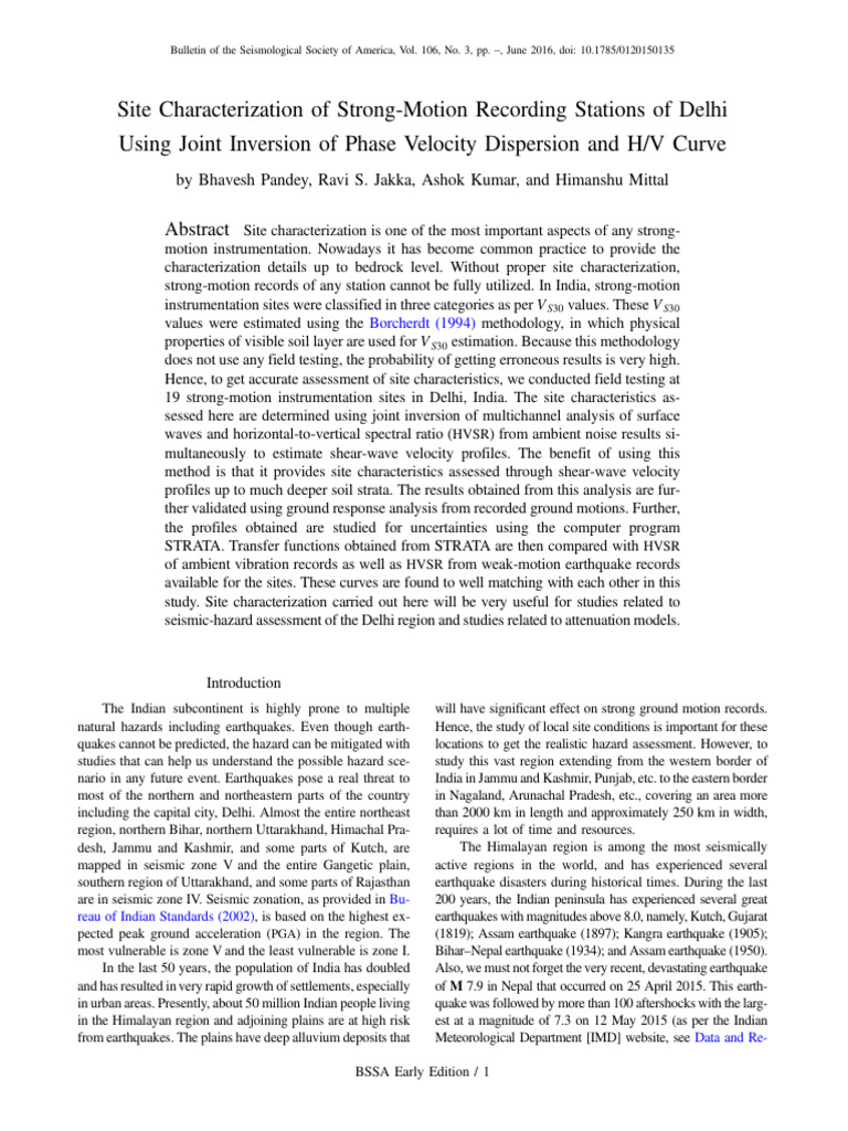 Site Characterization of Strong Motion Recording Stations of Delhi ...