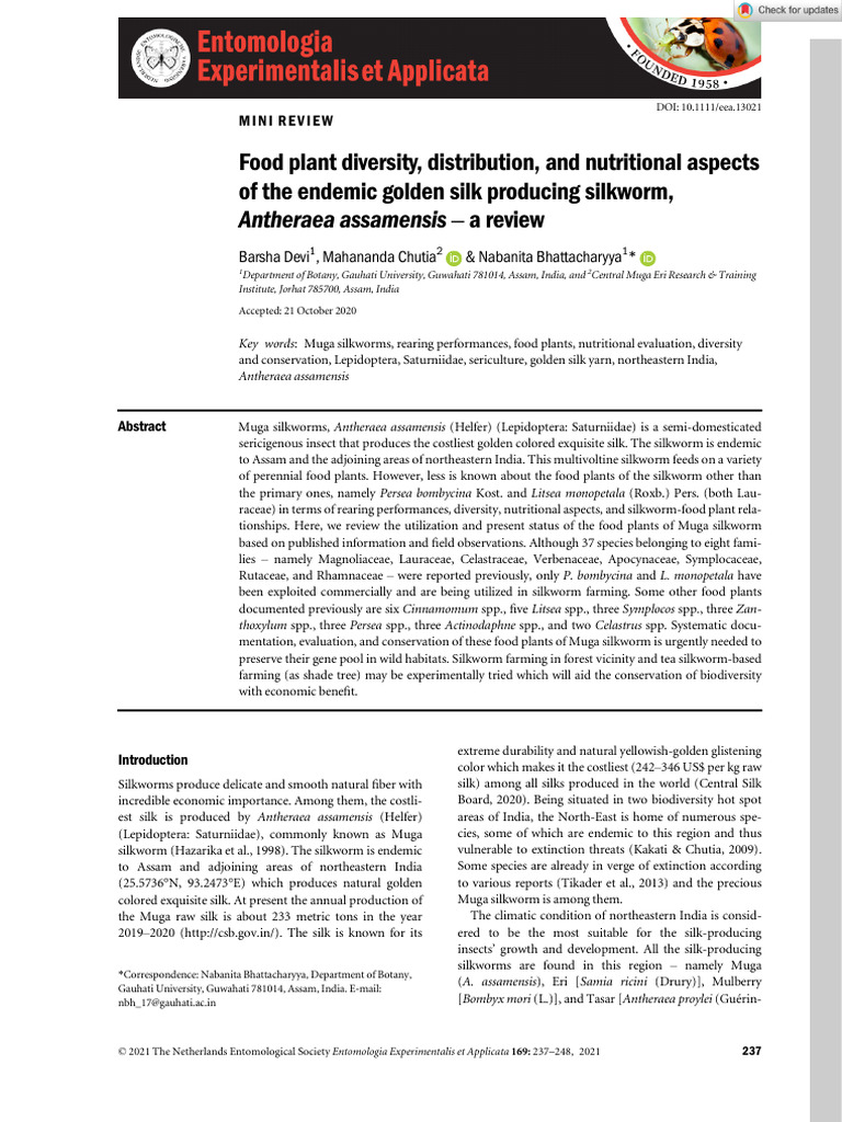 Entomologia Exp Applicata - 2021 - Devi - Food Plant Diversity ...
