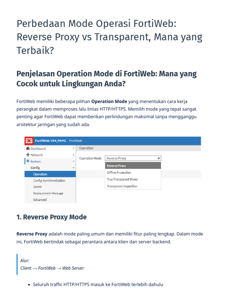 Perbedaan Mode Operasi FortiWeb - Reverse Proxy Vs Transparent, Mana ...