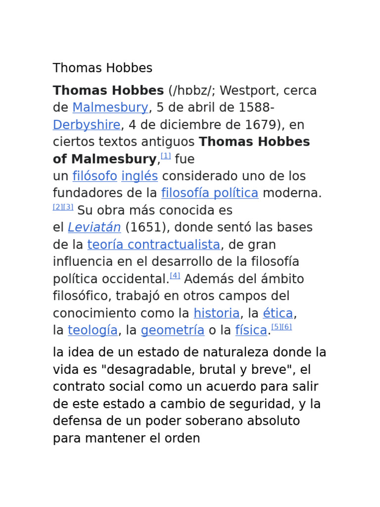Filosofía Política de Thomas Hobbes | PDF | Contrato social | Thomas Hobbes