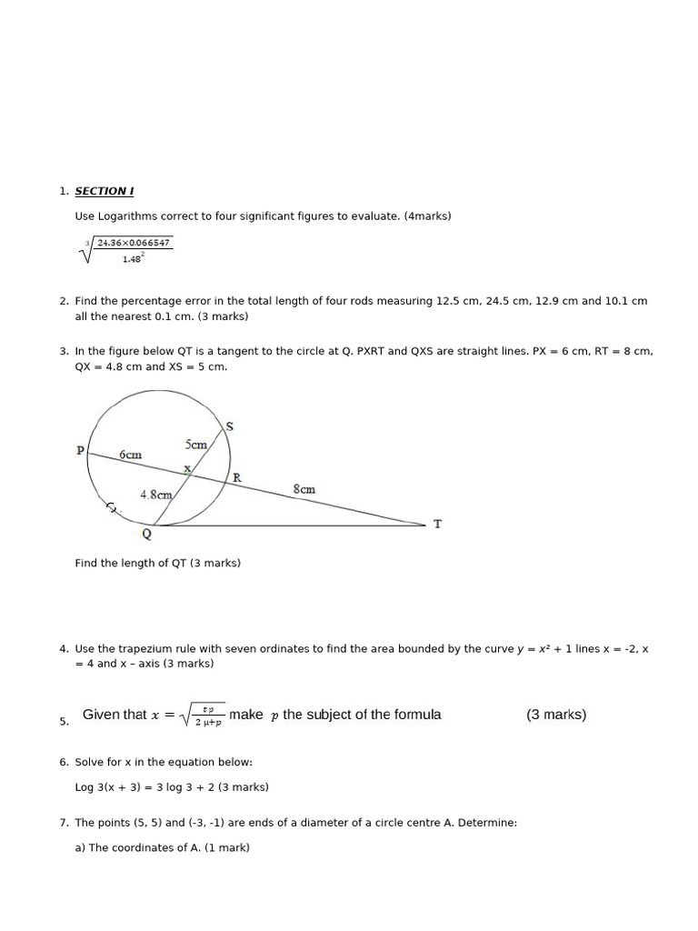 2025 Starehe Girls' Mock Math Exam | PDF | Circle | Area