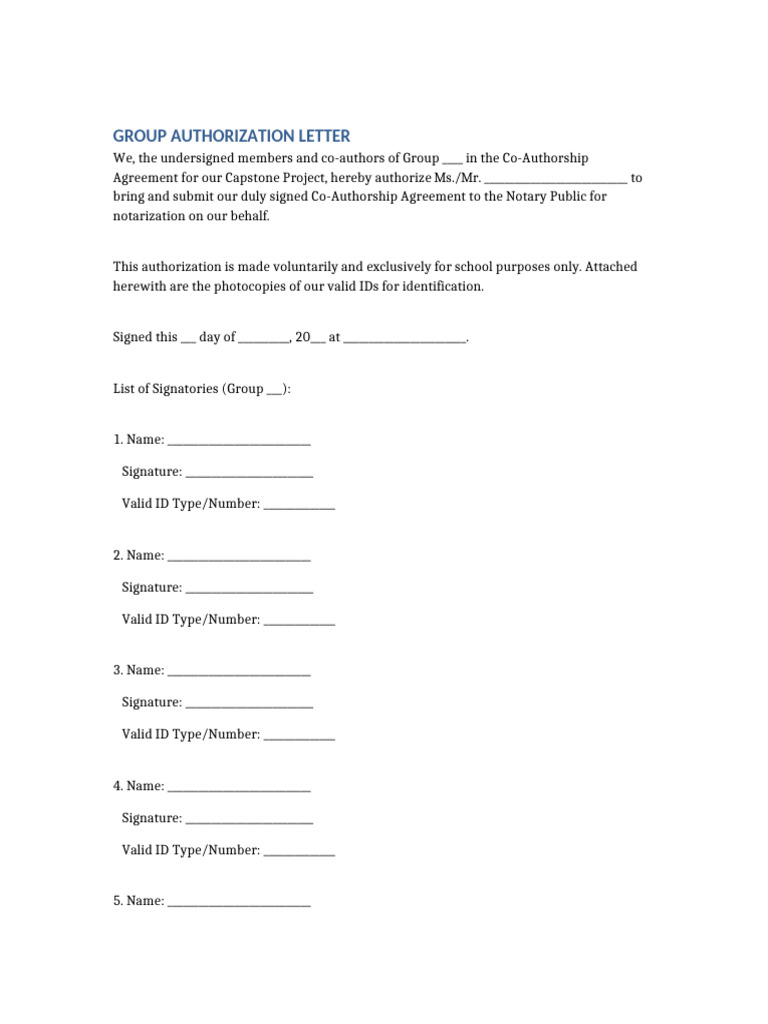 Group Authorization Letter | PDF