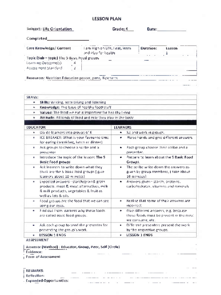 Sdjc3j0PDv Lesson Plans Life Orientation Grade 4 | PDF