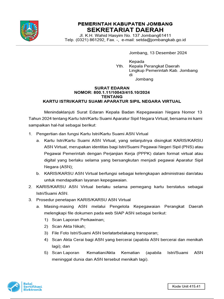 Surat Edaran Karis Karsu Virtual | PDF