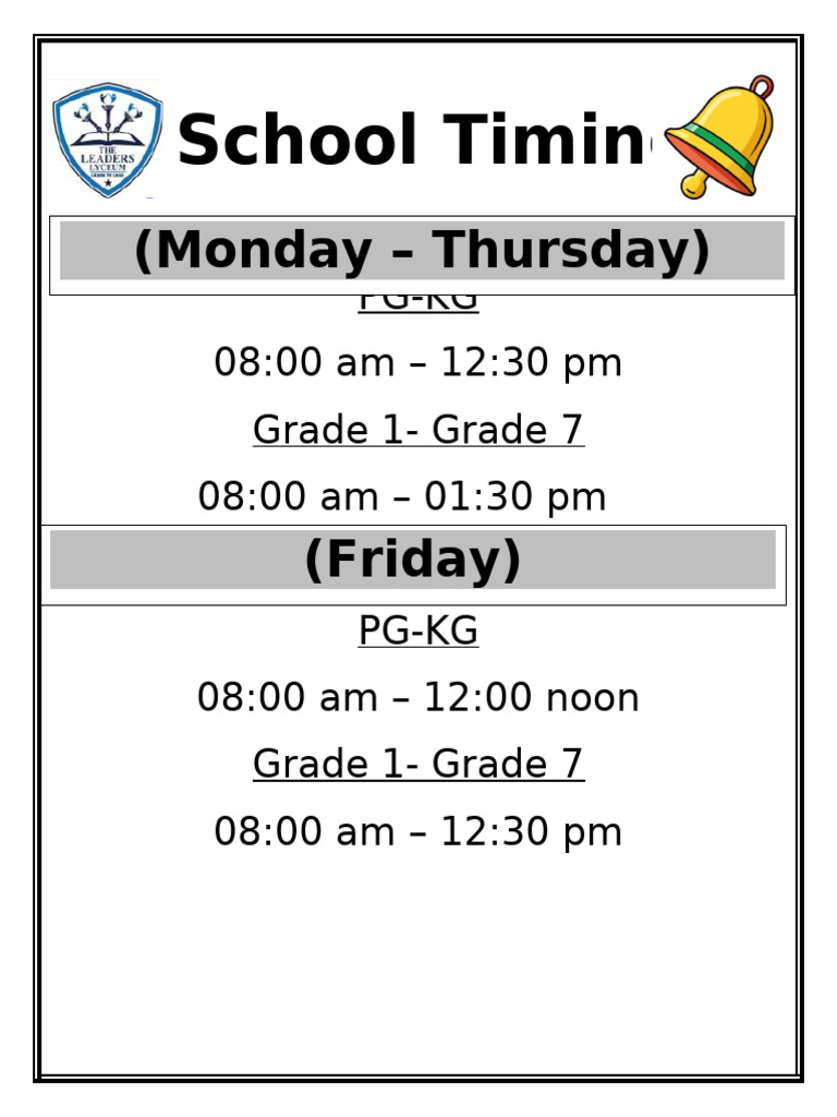 School Timing | PDF