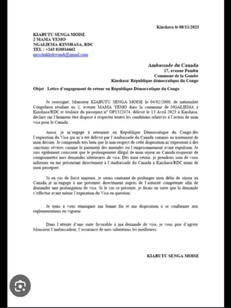 Exemple Lettre Engagement Visa | PDF