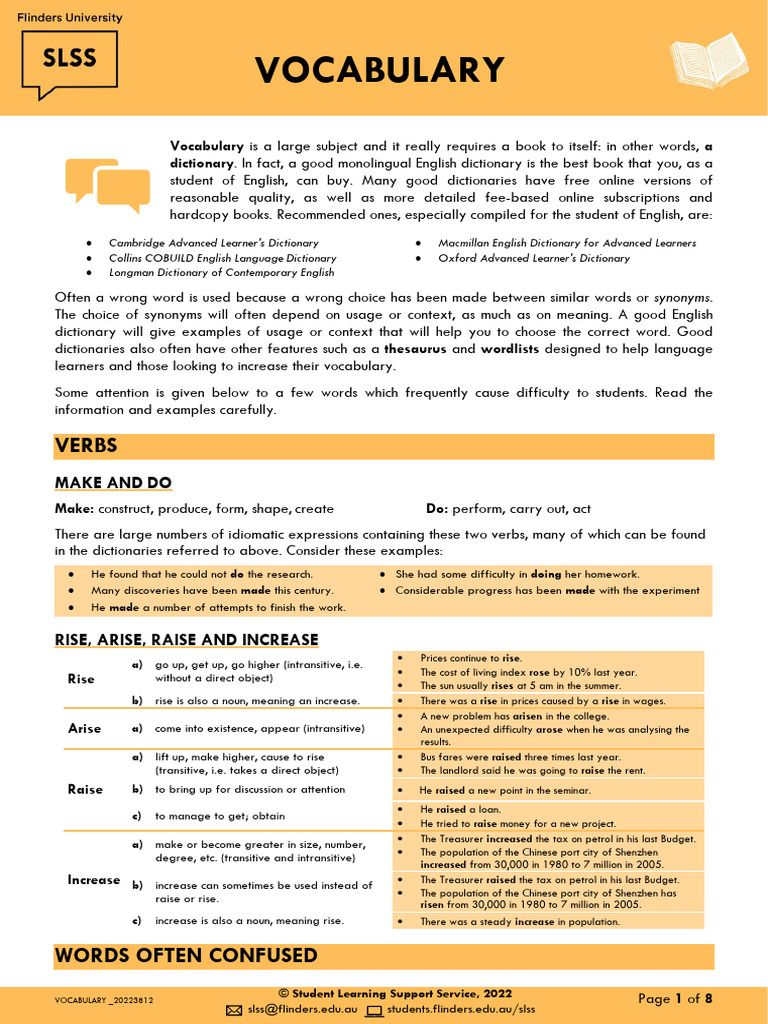 Essential Vocabulary Guide for Students | PDF | Cost Of Living | Verb