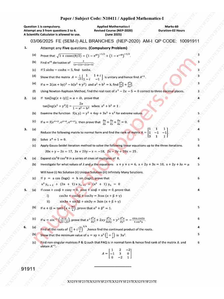 Be First Year Engineering Semester 1 2025 May Applied Mathematics I Nep 2020 Scheme | PDF