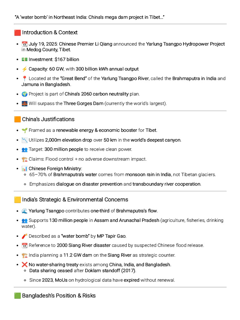 China's Yarlung Tsangpo Dam: Risks & Impacts | PDF | Natural ...