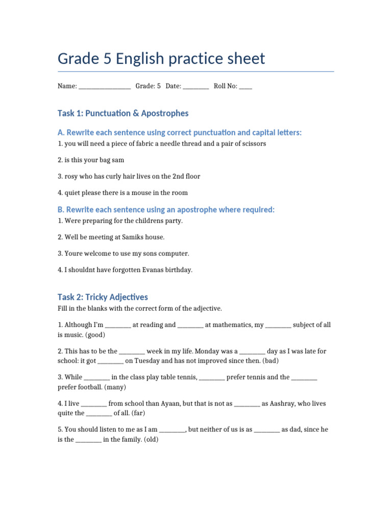 Grade5 - English Practice | PDF | Linguistics | Grammar