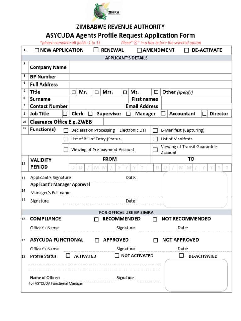 ASYCUDA Agents Profile Application Form | PDF