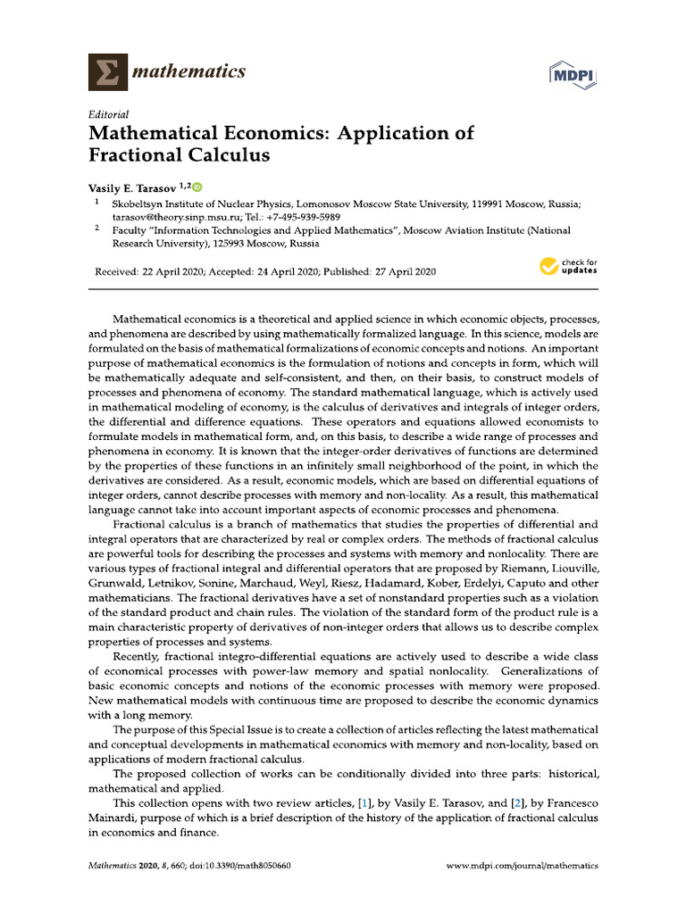 Mathematical Economics | PDF