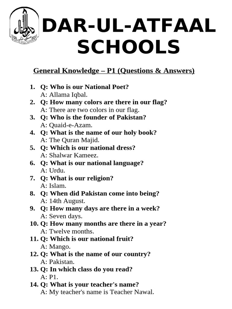 P1 General Knowledge (Questions & Answers) | PDF