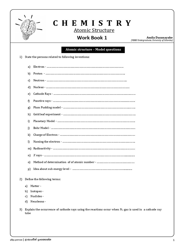 Atomic Structure Model Questions Guide | PDF | Atoms | Neutron