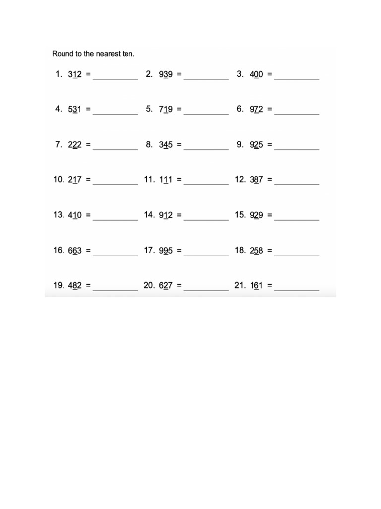 Rounding 3-Digit Numbers To The Nearest 10 | PDF