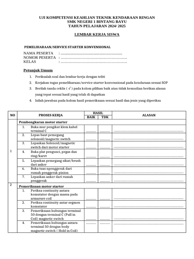 Job Sheet Sistem Starter | PDF