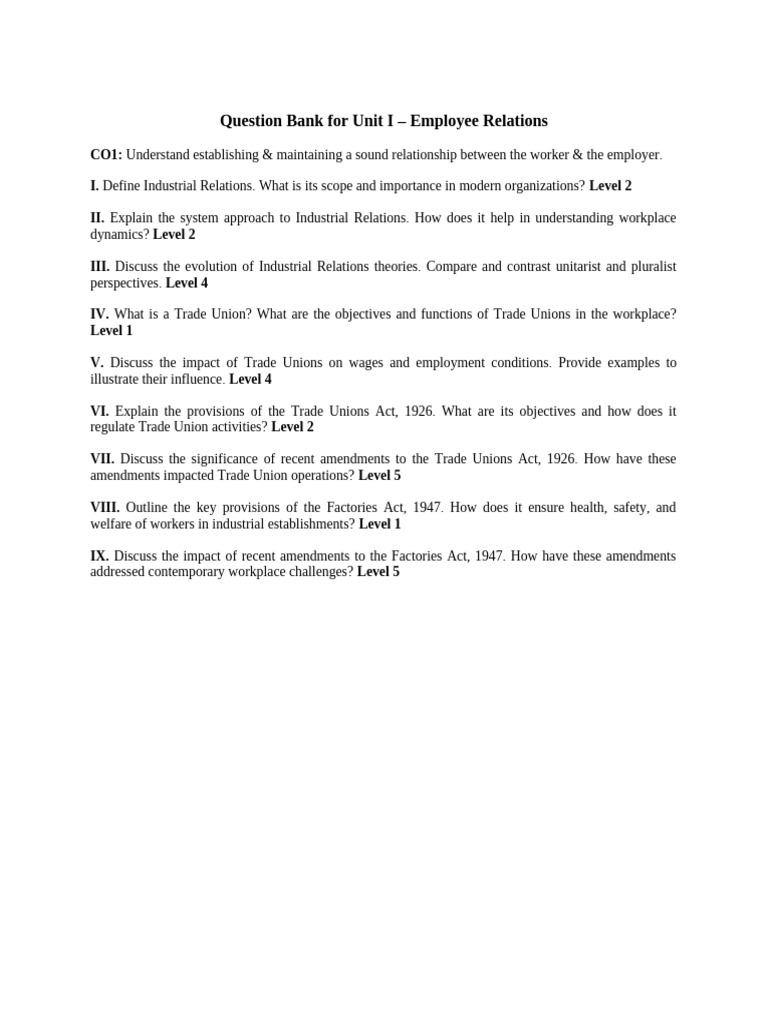 Employee Relations Question Bank | PDF