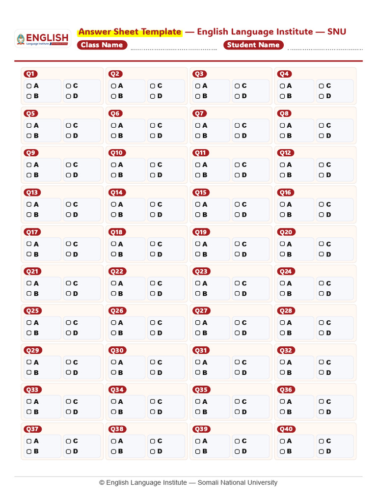 Answer Sheet Template - ELI SNU | PDF
