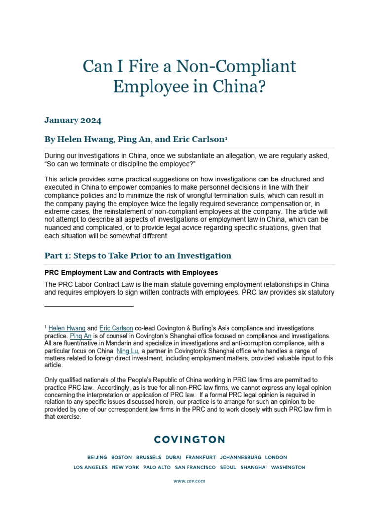 Terminating Non-Compliant Employees in China | PDF | Employment ...