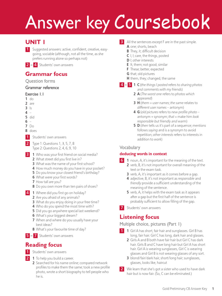 Answer Key for Coursebook Units | PDF | Lunch | Verb