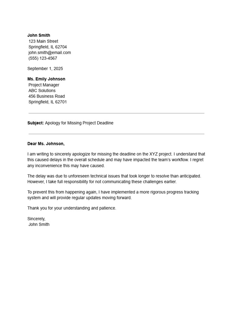 Apology for Project Deadline Delay | PDF