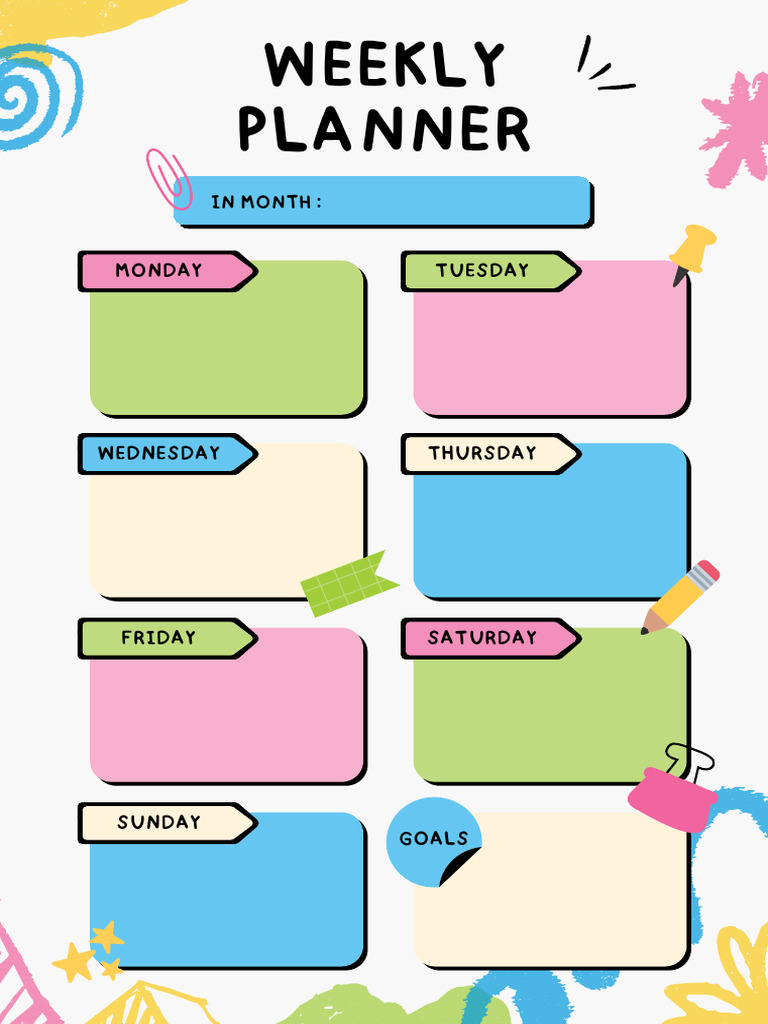 Colorful Creative Doodle Weekly Planner | PDF