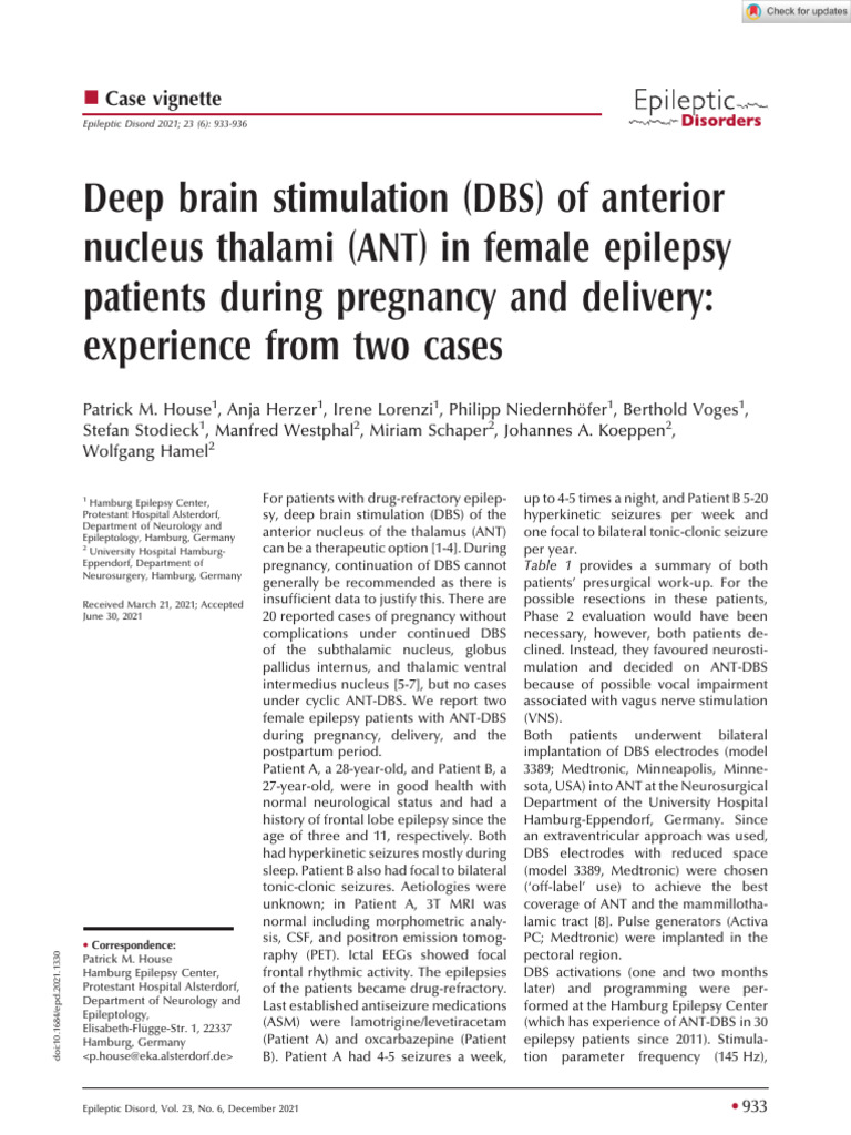 Epileptic Disorders - 2022 - House - Deep Brain Stimulation DBS of ...