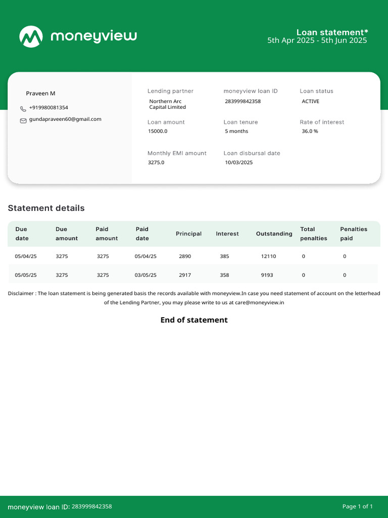 Loan Statement 05-06-2025 | PDF