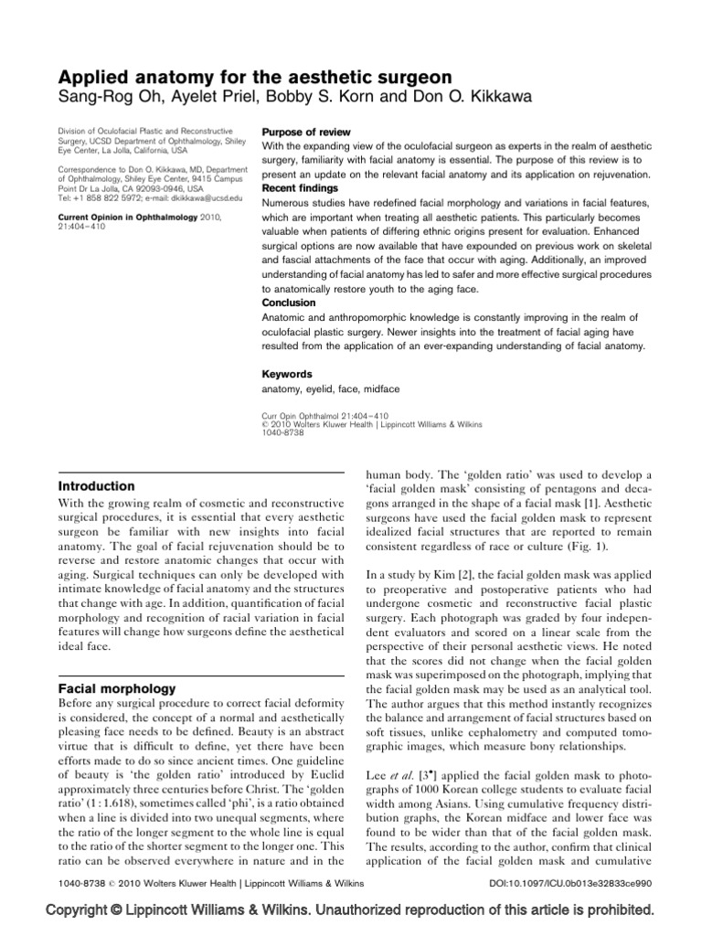 Applied Anatomy For The Aesthetic Surgeon | PDF