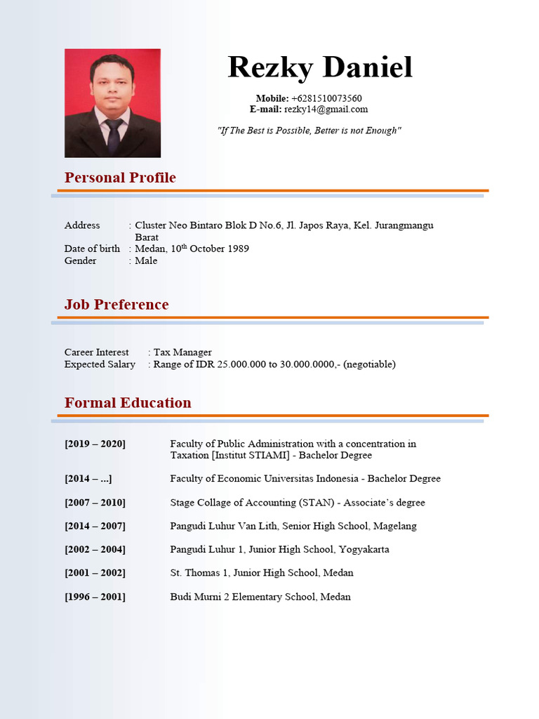 CV Rezky Daniel Update | PDF | Economies