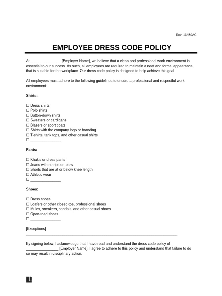 Employee Dress Code Policy Template | PDF