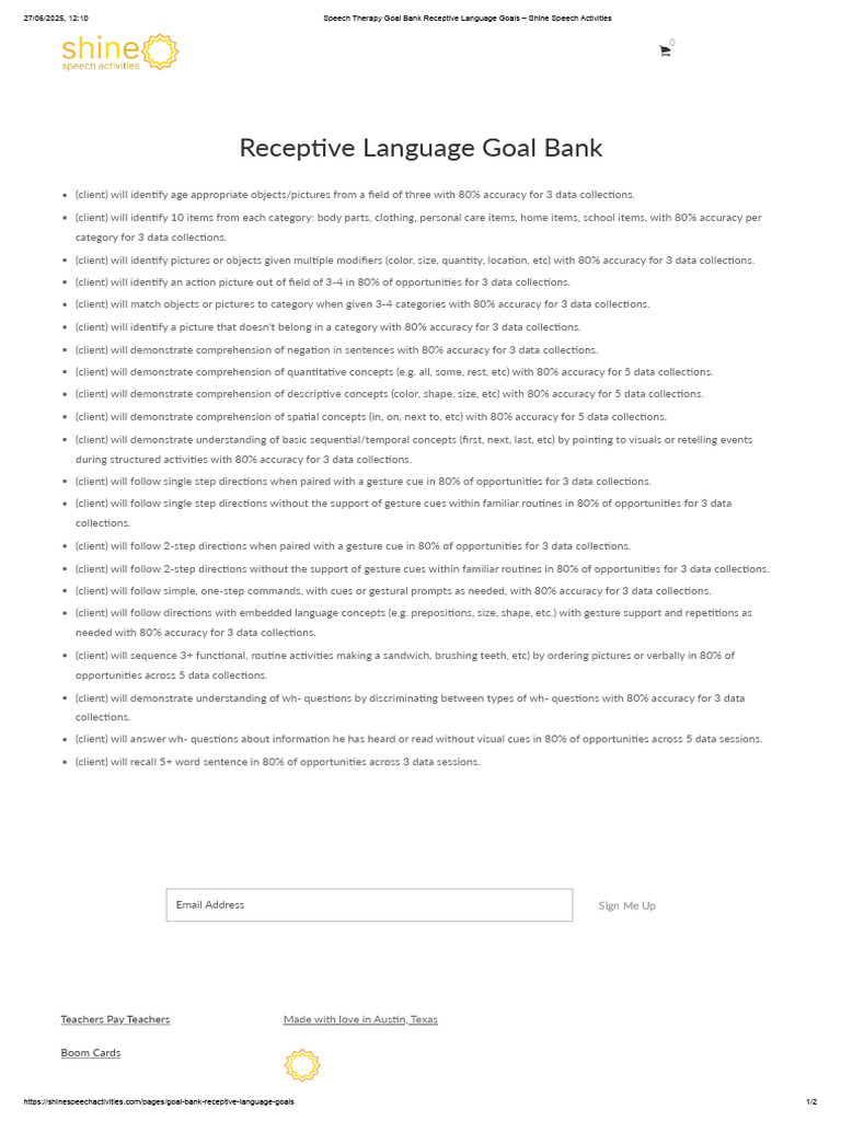 Receptive Language Goals for Therapy | PDF | Speech | Gesture