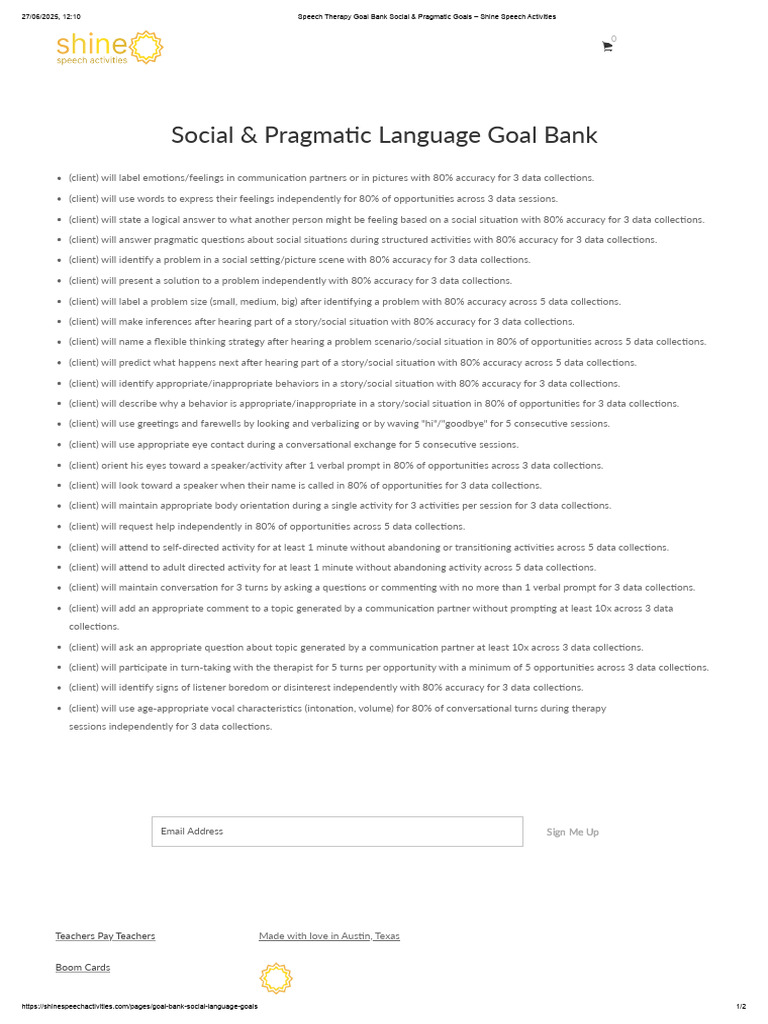 Speech Therapy Goal Bank Social & Pragmatic Goals - Shine Speech ...