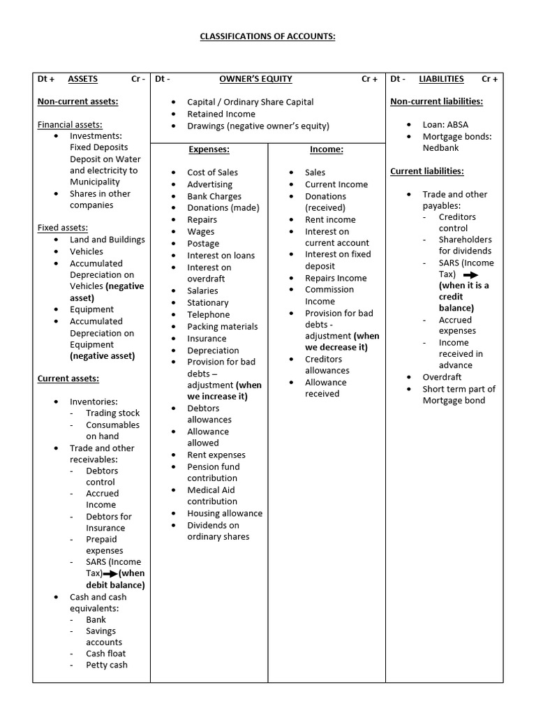 Classifications of Accounts - GR 12 Accounting | PDF | Debits And ...