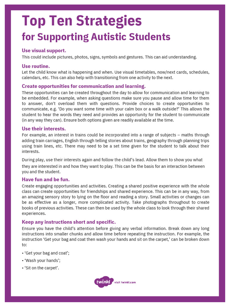 Top Ten Strategies Supporting Students With Autism Adult Guidance | PDF ...