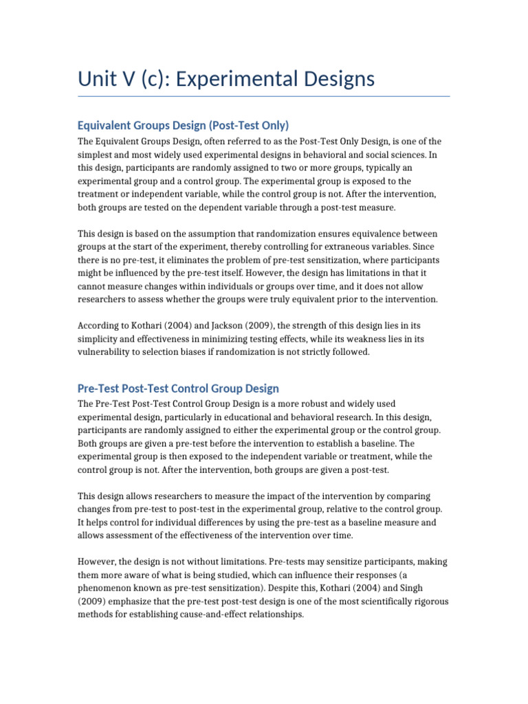 Unit5c Experimental Designs | PDF | Experiment | Design Of Experiments
