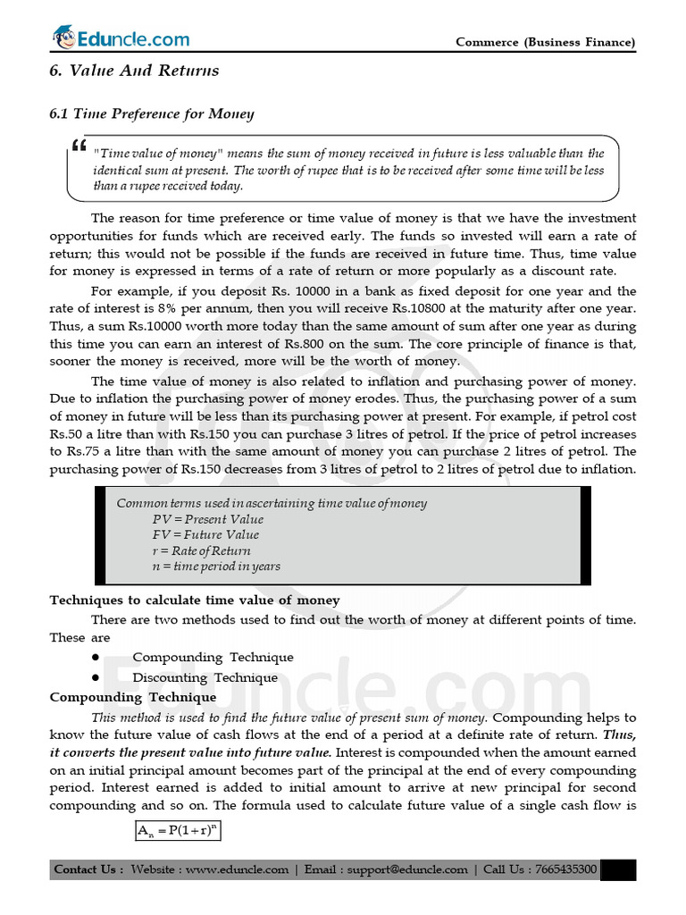 Section 5 - U5 - 6. Value and Returns (5 Pages) | PDF | Present Value ...