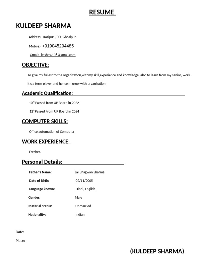 Kuldeep Sharma Resume 2024 | PDF