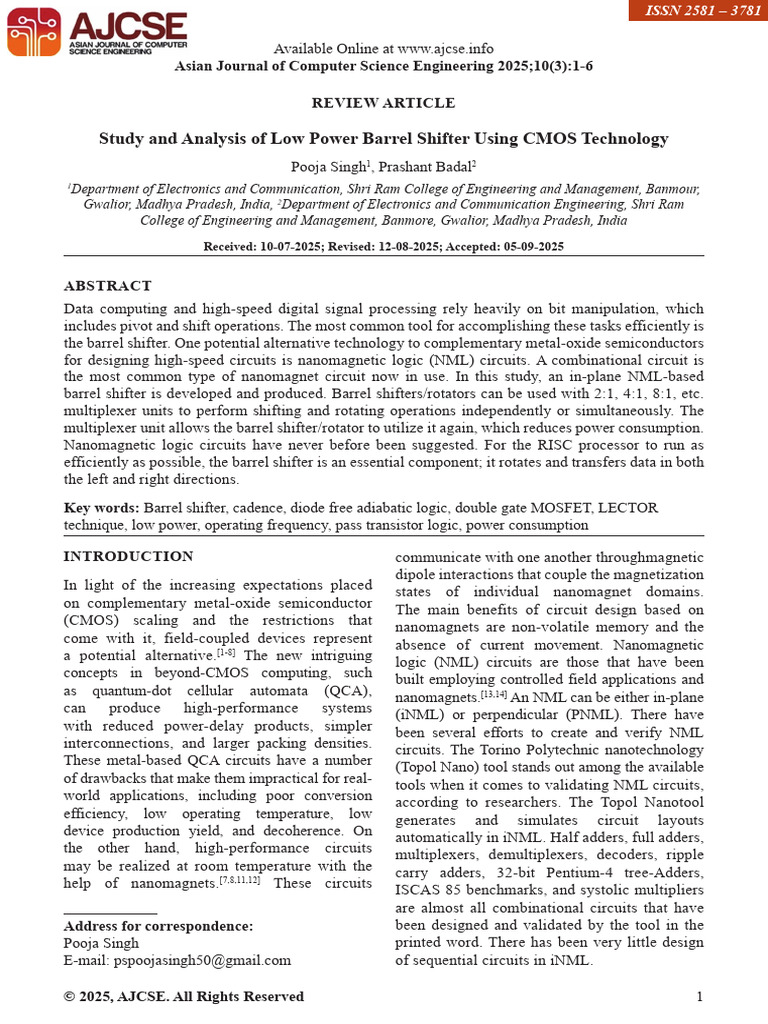 Study and Analysis of Low Power Barrel Shifter Using CMOS Technology ...