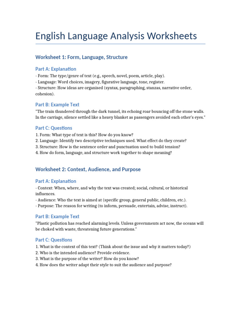 English Analysis Worksheets | PDF | Semantics | Word