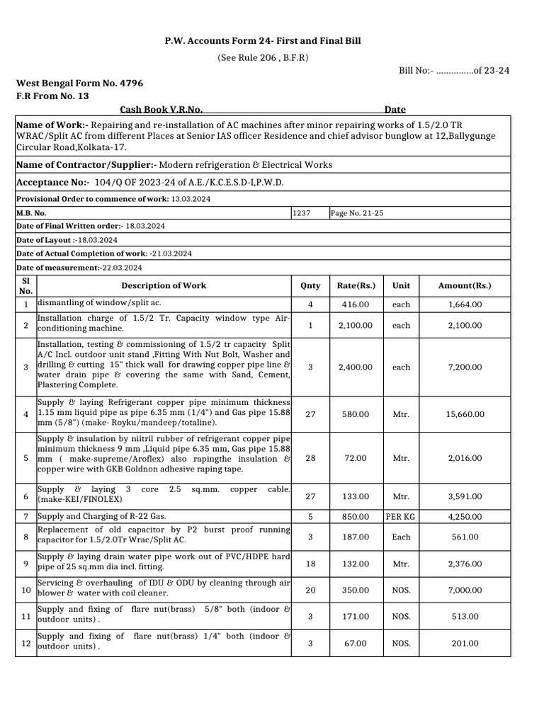 1st and Final Bill 104-Q 2023-24 Modern Ac | PDF | Pipe (Fluid ...