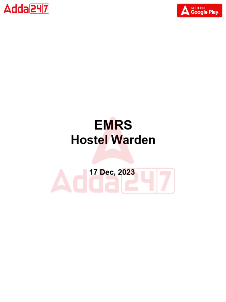 EMRS Hostel Warden Official Paper Held On 17 Dec 2023 | PDF