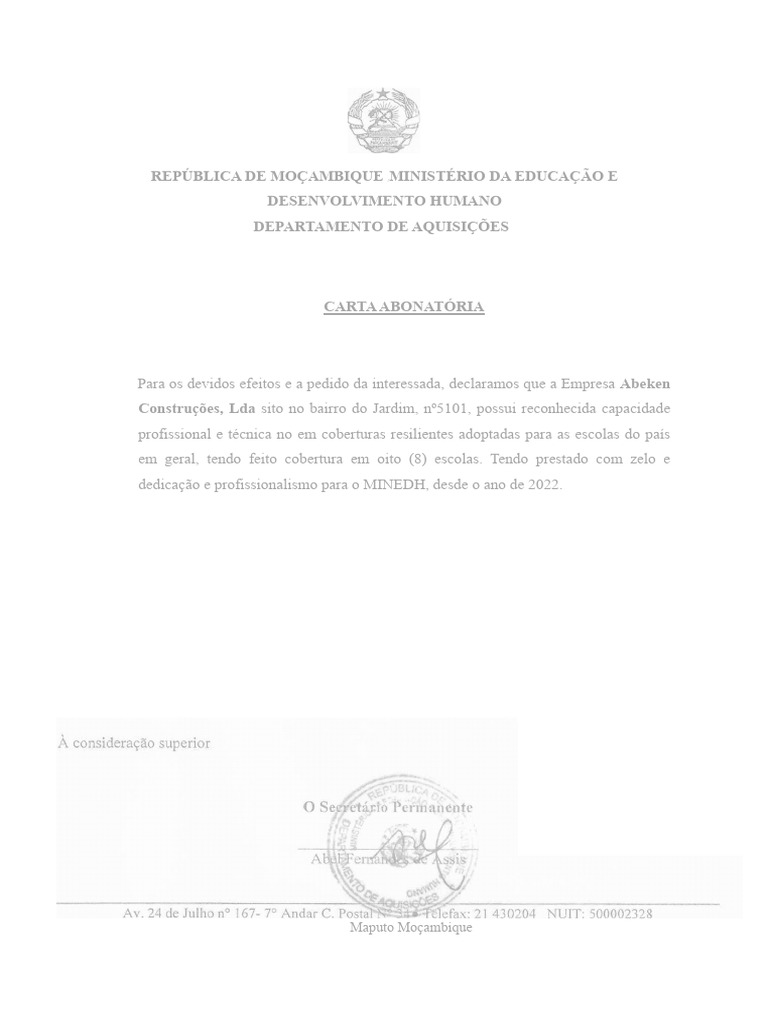Carta Abonatória da Abeken Construções | PDF