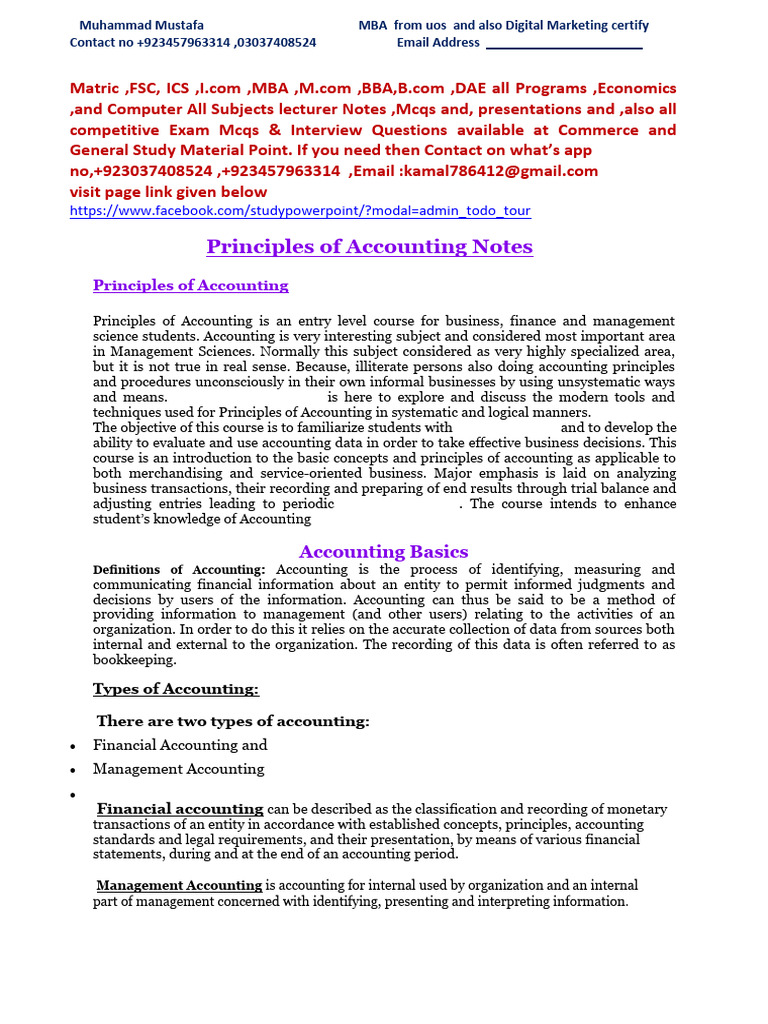 Principles of Accounting Overview | PDF | Debits And Credits | Equity ...